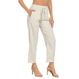 HDE Women's Linen Blend Pull On Drawstring Pants with Pockets Khaki Sand M - Walmart.com