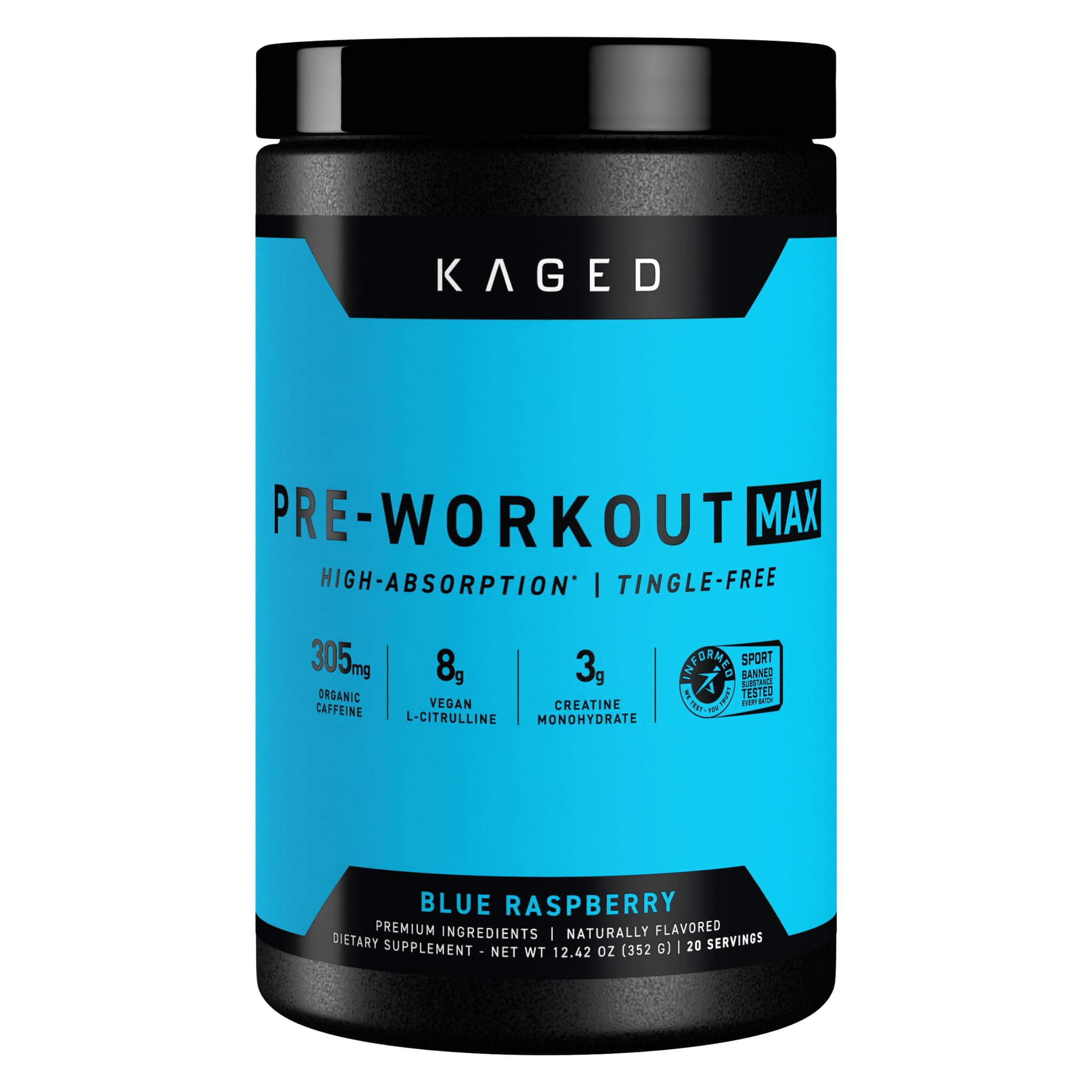 Polvo preentrenamiento Kaged Pre-Workout MAX Blue Raspberry 20 ...