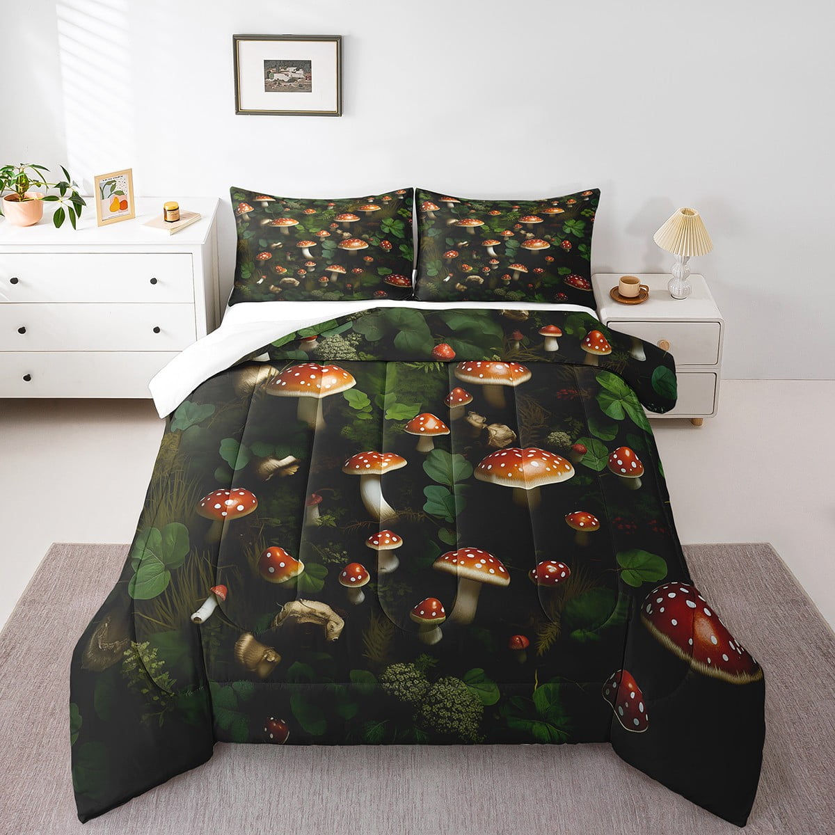 YST Cartoon Mushroom Bedding Set King For Kids Boys Girls Red Wild ...