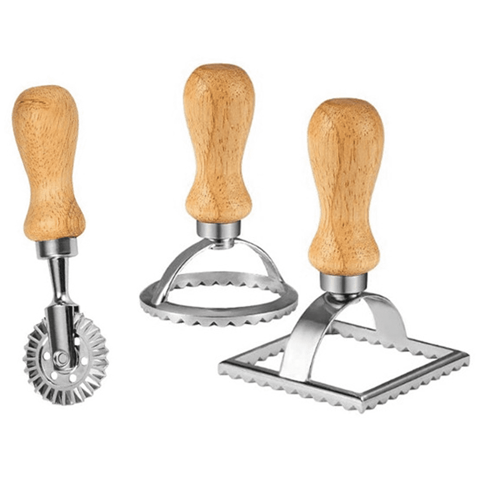 Ravioli Stamp Maker Cutter, Mold with Wooden Handle and Fluted Edge ...