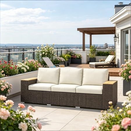 UPC 762723084766 - Beige 3-Seat Outdoor Patio Sofa PE Wicker Outdoor ...