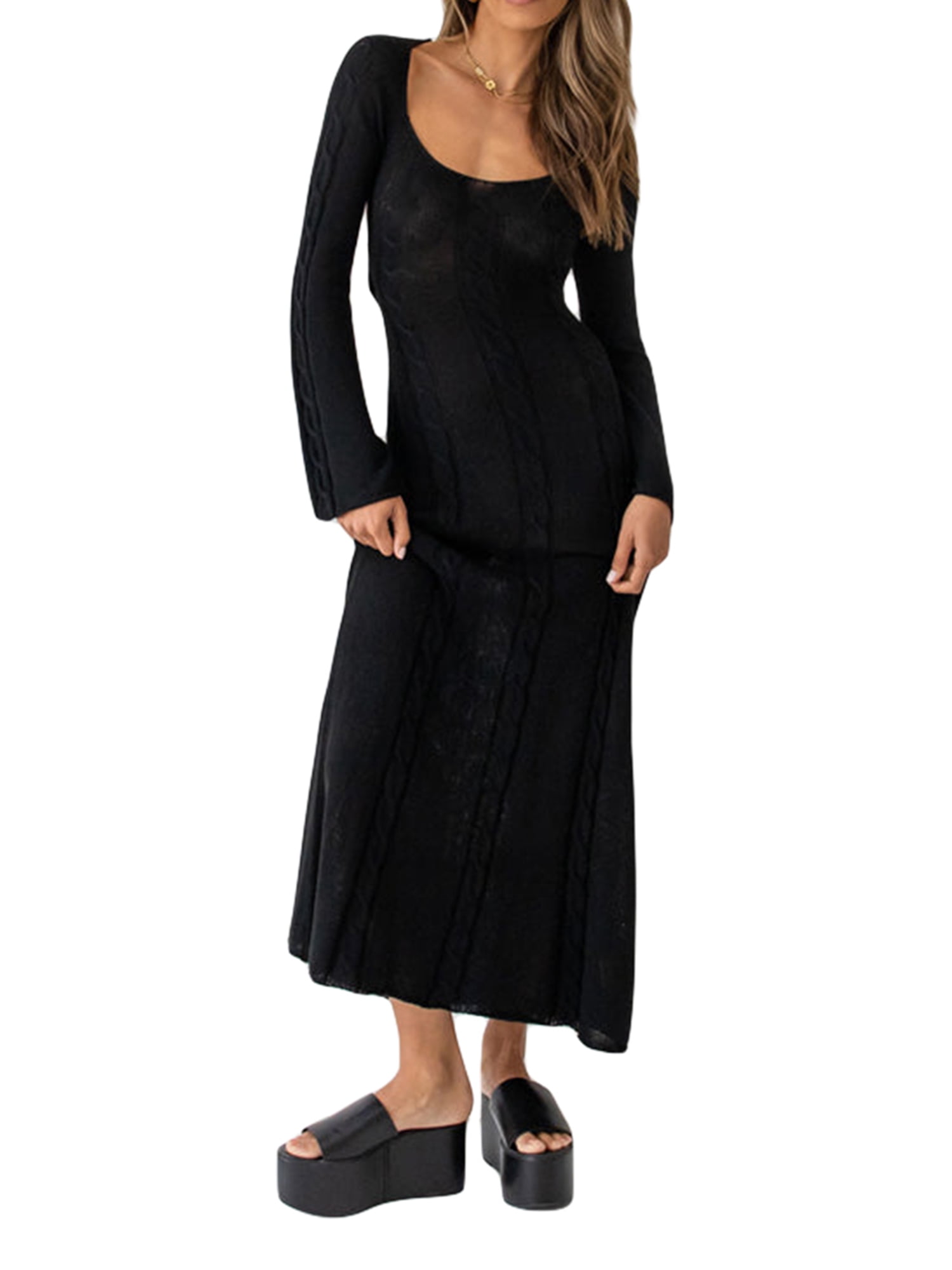 Eyicmarn Women Long Cable-knit Dress, Adults Slim-fit Tie-up Backless ... Eyicmarn Women Long Cable-knit Dress, Adults Slim-fit Tie-up Backless ...
