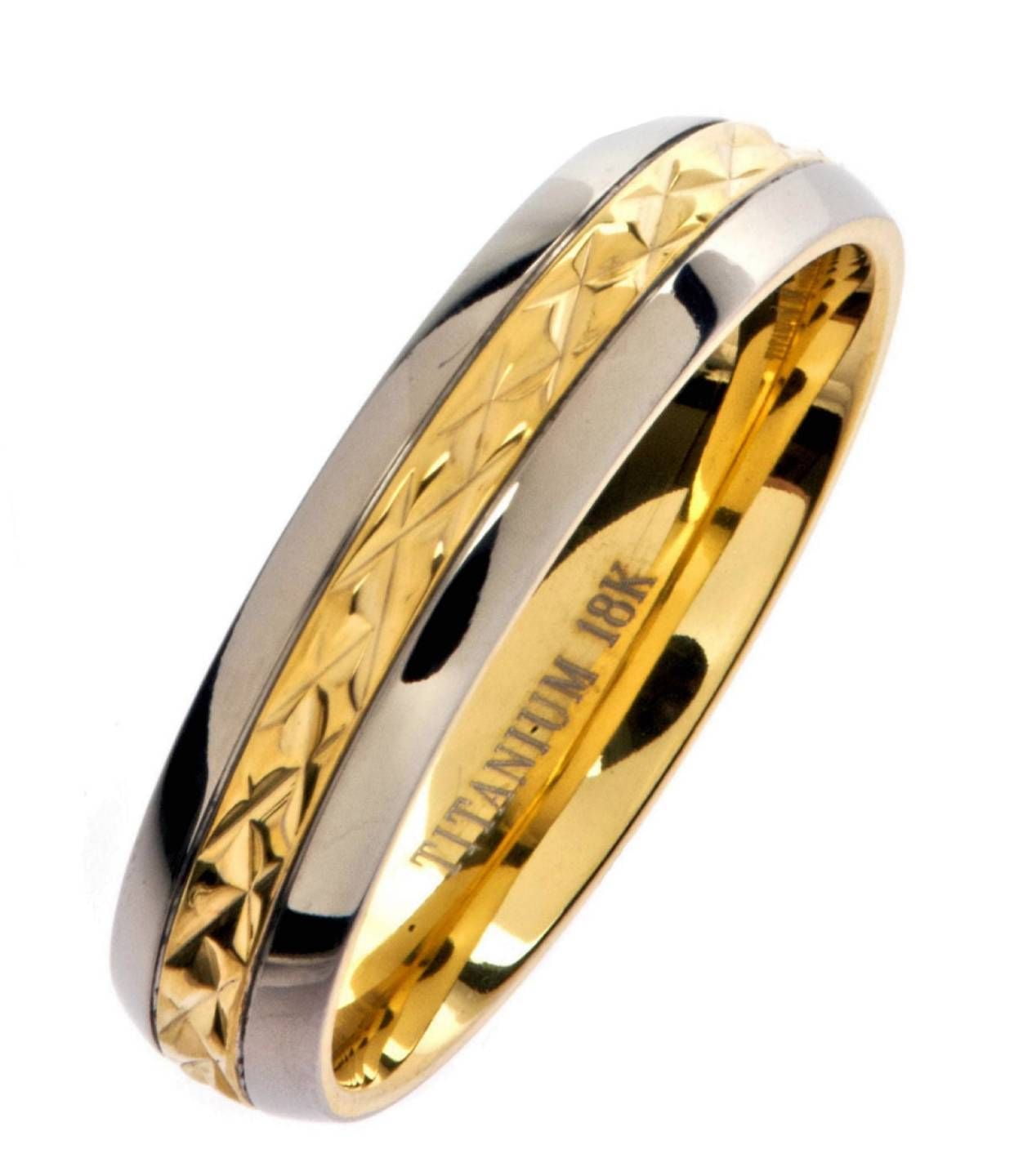 Metals Jewelry Unisex Adult 5mm 18K Gold Plated Wedding Band Grade 5 Titanium Ring Size 5.5