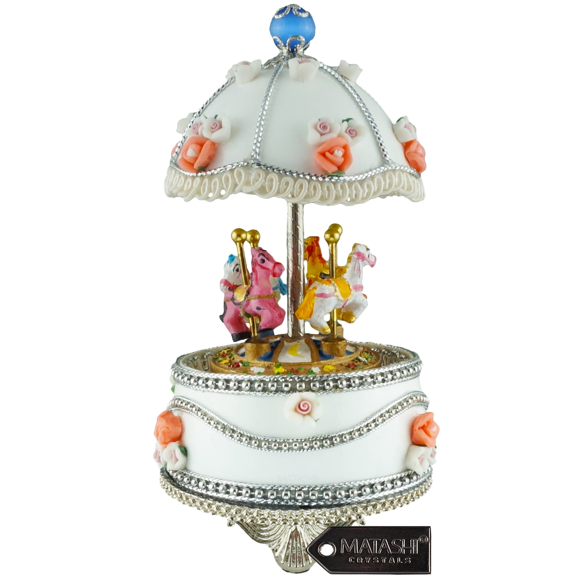 Matashi Carousel Faberge Egg Music Box Plays Swan Lake with Flowers and ...