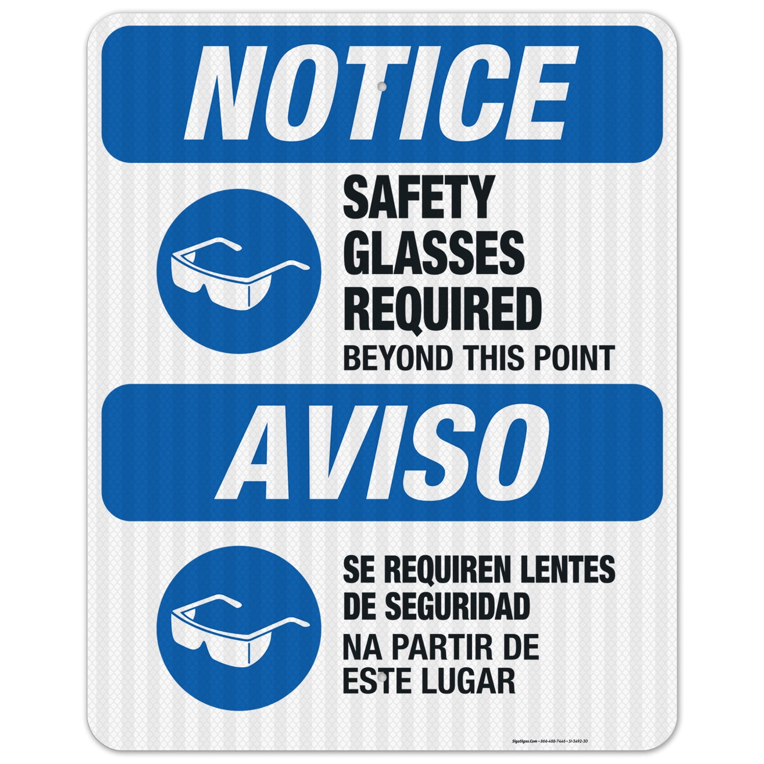 Safety Glasses Required Beyond This Point Bilingual Sign, OSHA Notice ...