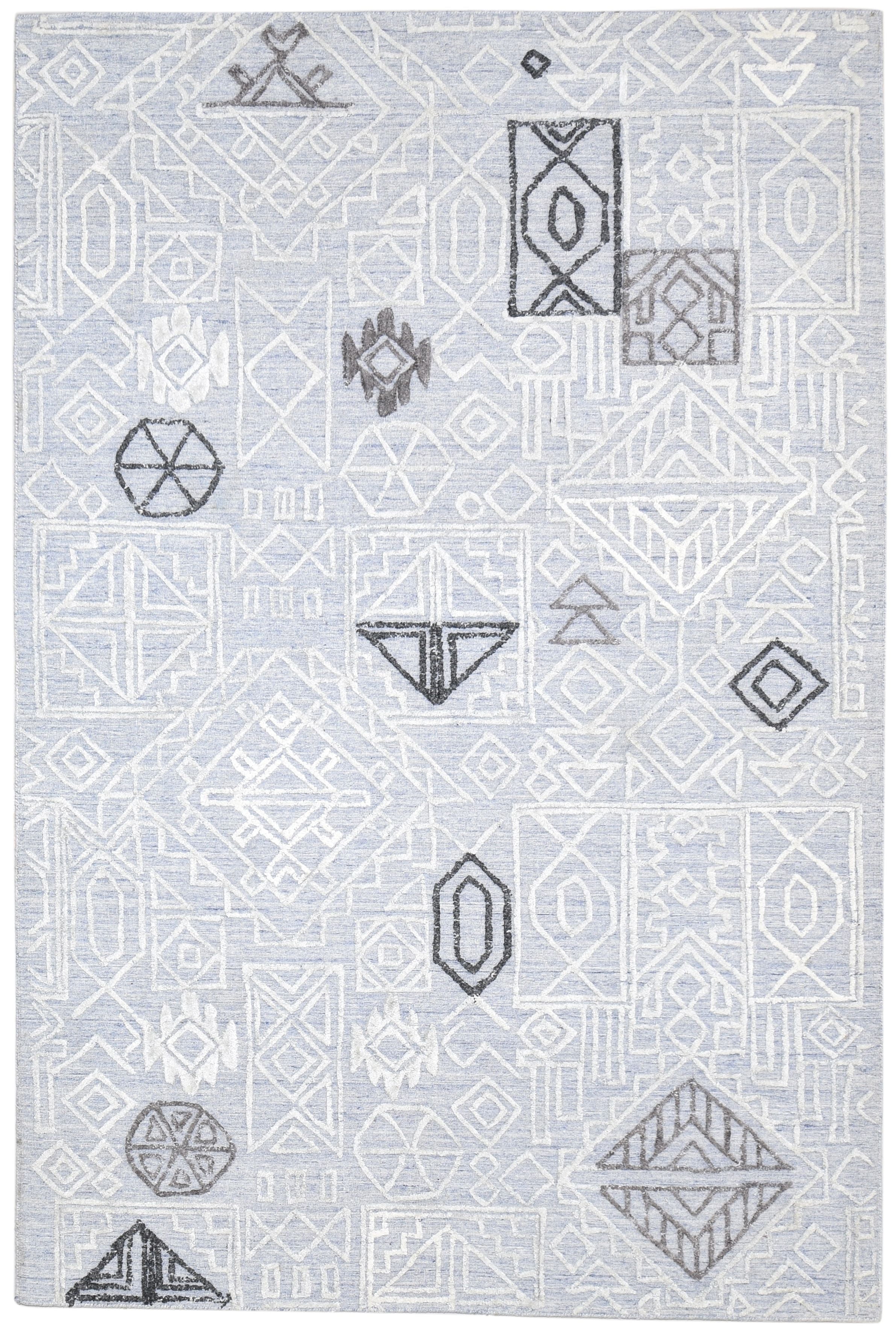 Handloom Grey Polypropylene Rug 5X5 Modern Scandinavian Geometric Room ...