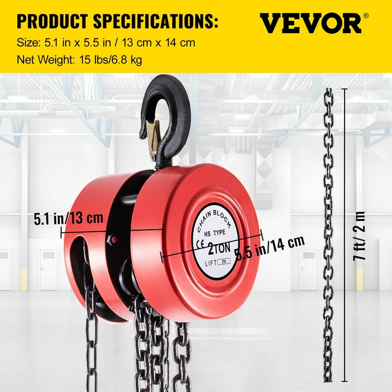 Hand Chain Chain Hoist Pulley 4400 Lb/ 2 Ton Capacity 10FT Lifting ...