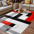 Abstract Outdoor Rug, Medieval Red Black Geometrical Art Non-Slip Area ...