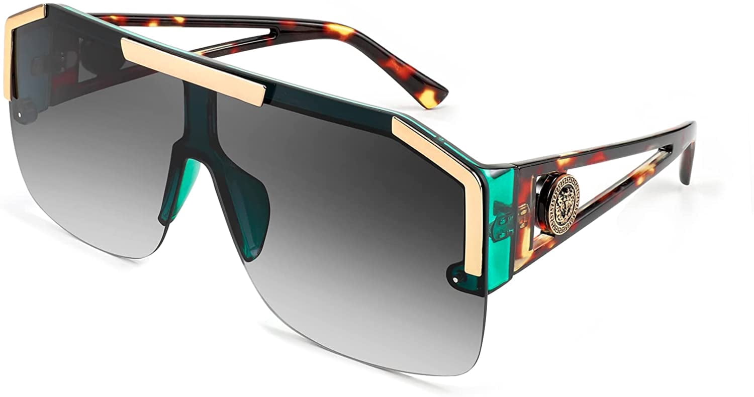 FEISEDY Square Flat Top Shield Sunglasses One Piece Frameless Stylish ...
