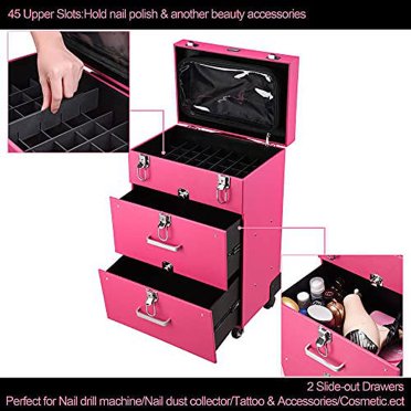 Byootique 2in1 Nail Polish and Makeup Organizer, Rolling Trolley Case ...