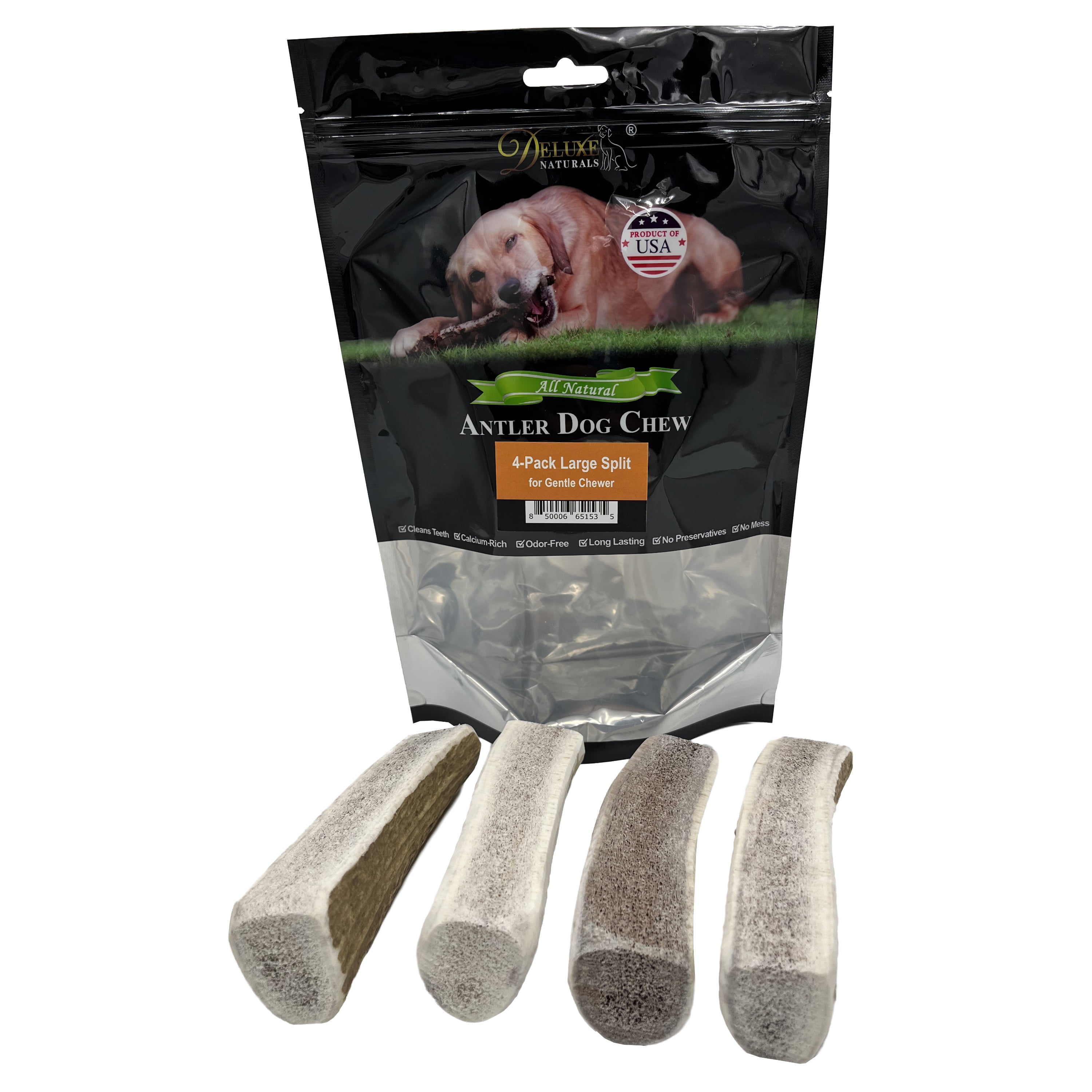 Deluxe Naturals Elk Antler Dog Chew 4-Pack, Large Split Antlers ...