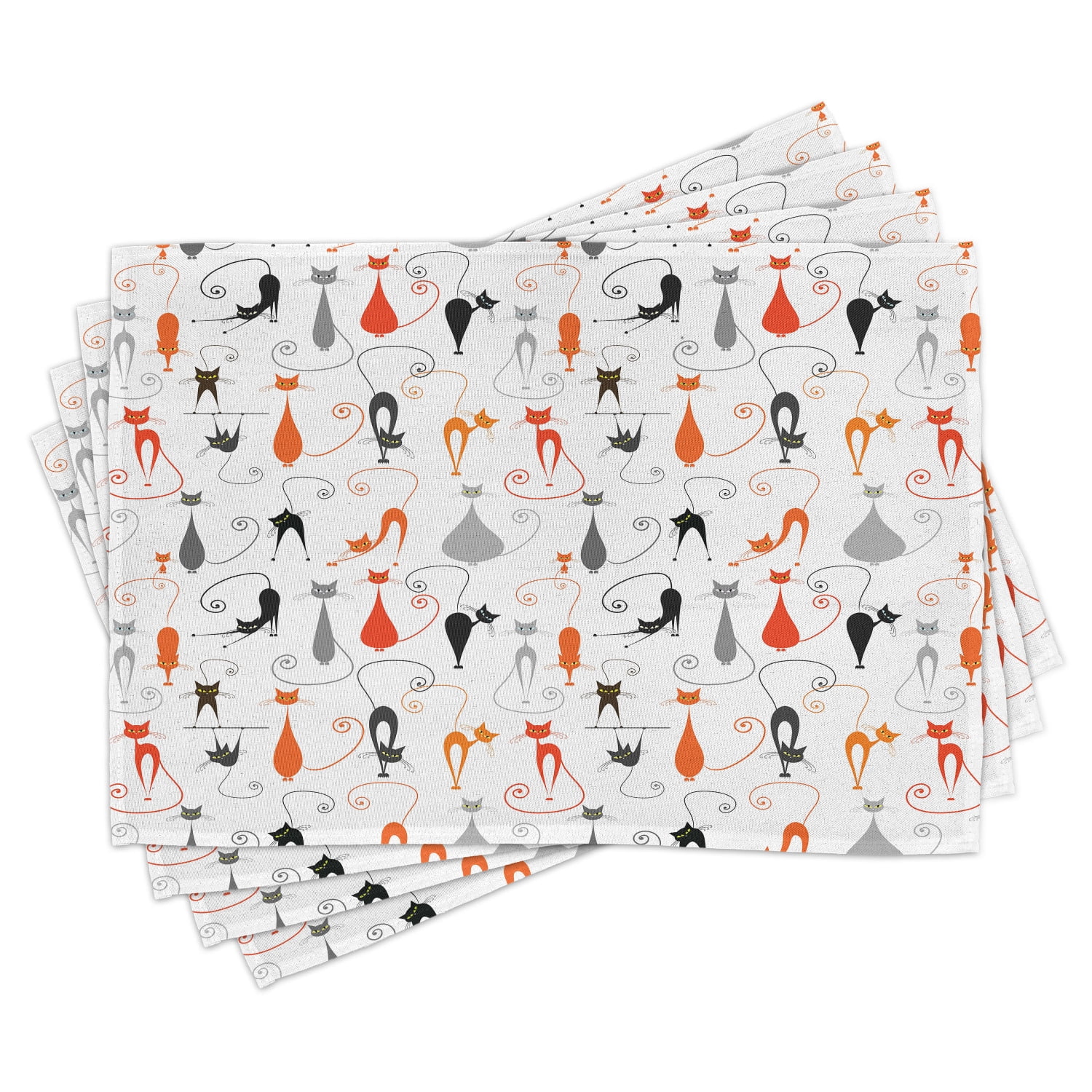 Ambesonne Cat Place Mats Set of 4, Colorful Design Kitten Pattern ...
