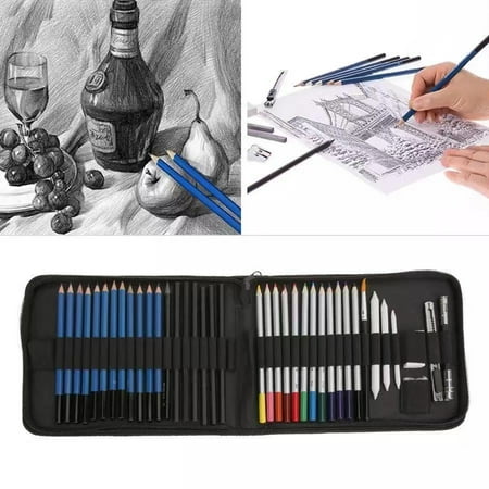40 Pieces Pencil Drawing Set with Watercolor Crayon Water-Soluble ...