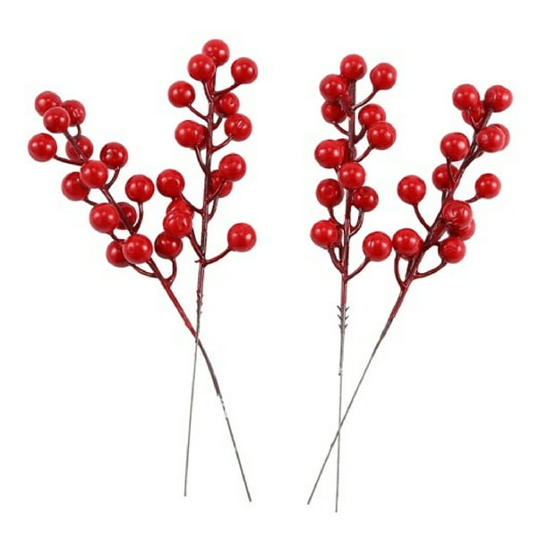 Red Berry Stems,24 Pack 7.9 Inch Artificial Christmas Berries Holly ...