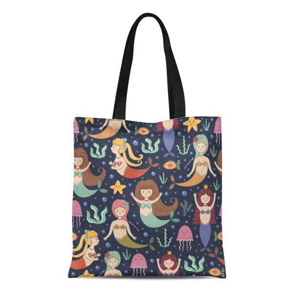 HATIART Canvas Bag Resuable Tote Grocery Shopping Bags Blue Girl Little ...