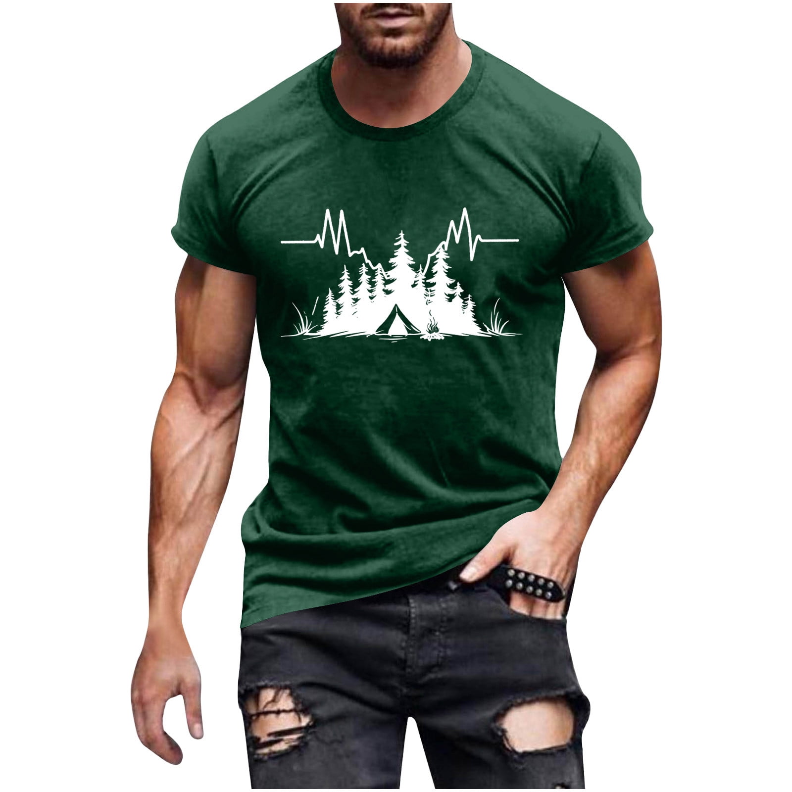 Click here for Weiqiqre Mens T-Shirts Funny Heart Mountain Campin... prices