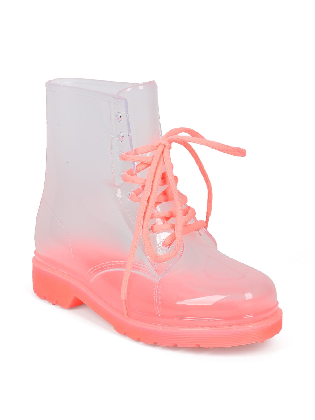 New Women Red Ruby Gum-1 Clear Lace Up Lug Sole Combat Rain Boot ...