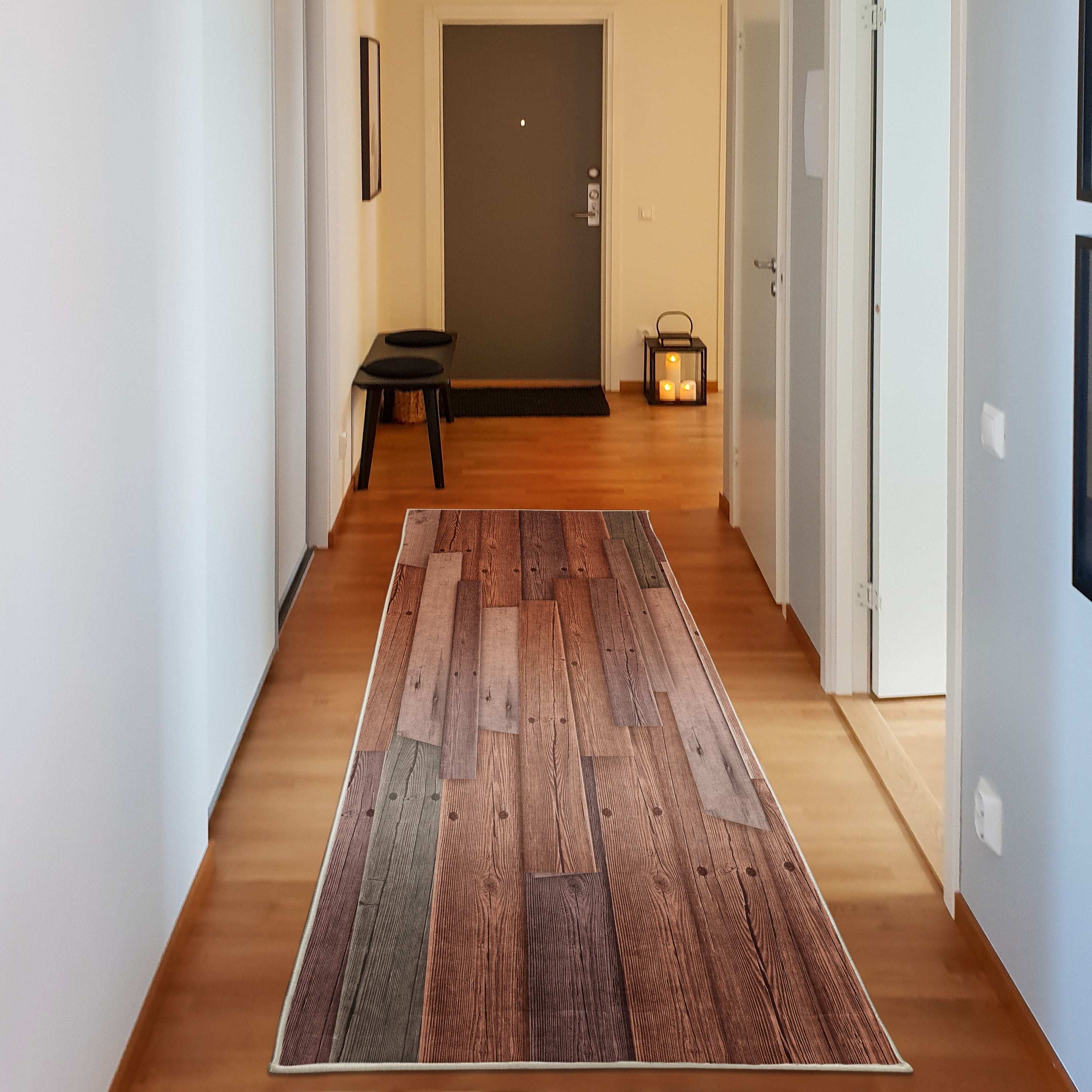 Rustic Decorative Rug, Grunge Wood Planks Barn House Door Nails Country ...