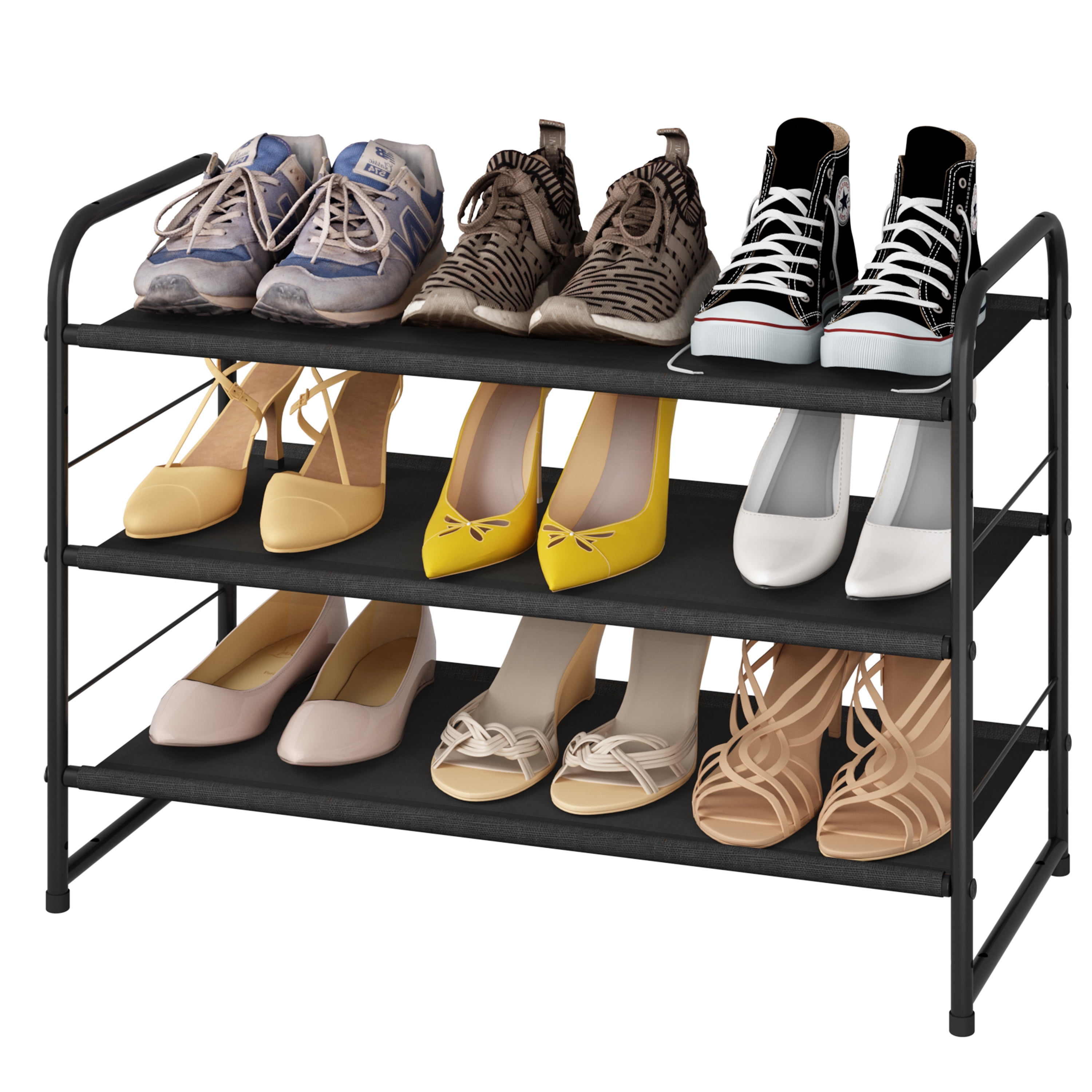 Simple Trending 3-Tier (9 Pairs) Fabric Shoe Rack , Black - Walmart.com