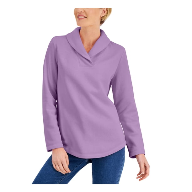 KAREN SCOTT SPORT Womens Purple Fleece Ribbed Relaxed-fit Long Sleeve ...