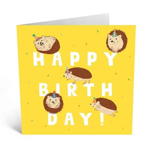 Yellow Birthday Card Girl - Birthday Letters Hedgehog - Cute Animal ...