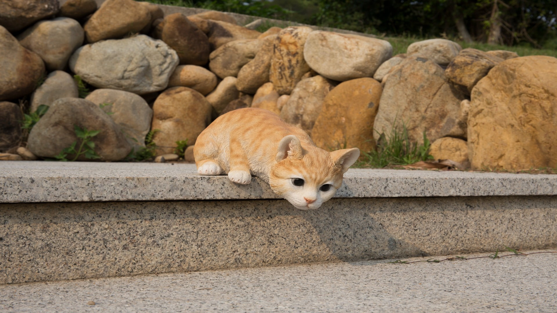 Garden Decor Animal Statue Cat Looking Over Ledge - Orange Tabby ...