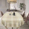 Beige Plaid 72x54 Inch Oval Tablecloth, Waterproof Washable Fabric For ...