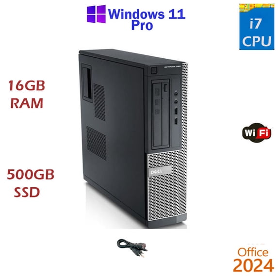 Restored Windows 11 Dell i7 3.4 ghz 16GB RAM 500GB SSD WiFi Desktop ...