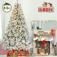 Costway 7.5ft Snow Flocked Hinged Christmas Tree Unlit Metal Stand ...