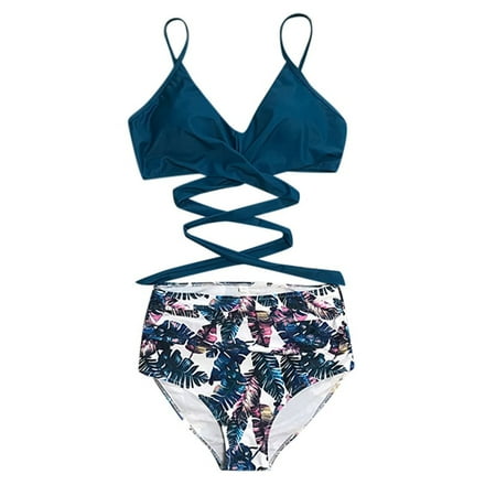 New!!2 Piece Women Criss Cross High Waisted String Bathing Suits Bikini ...