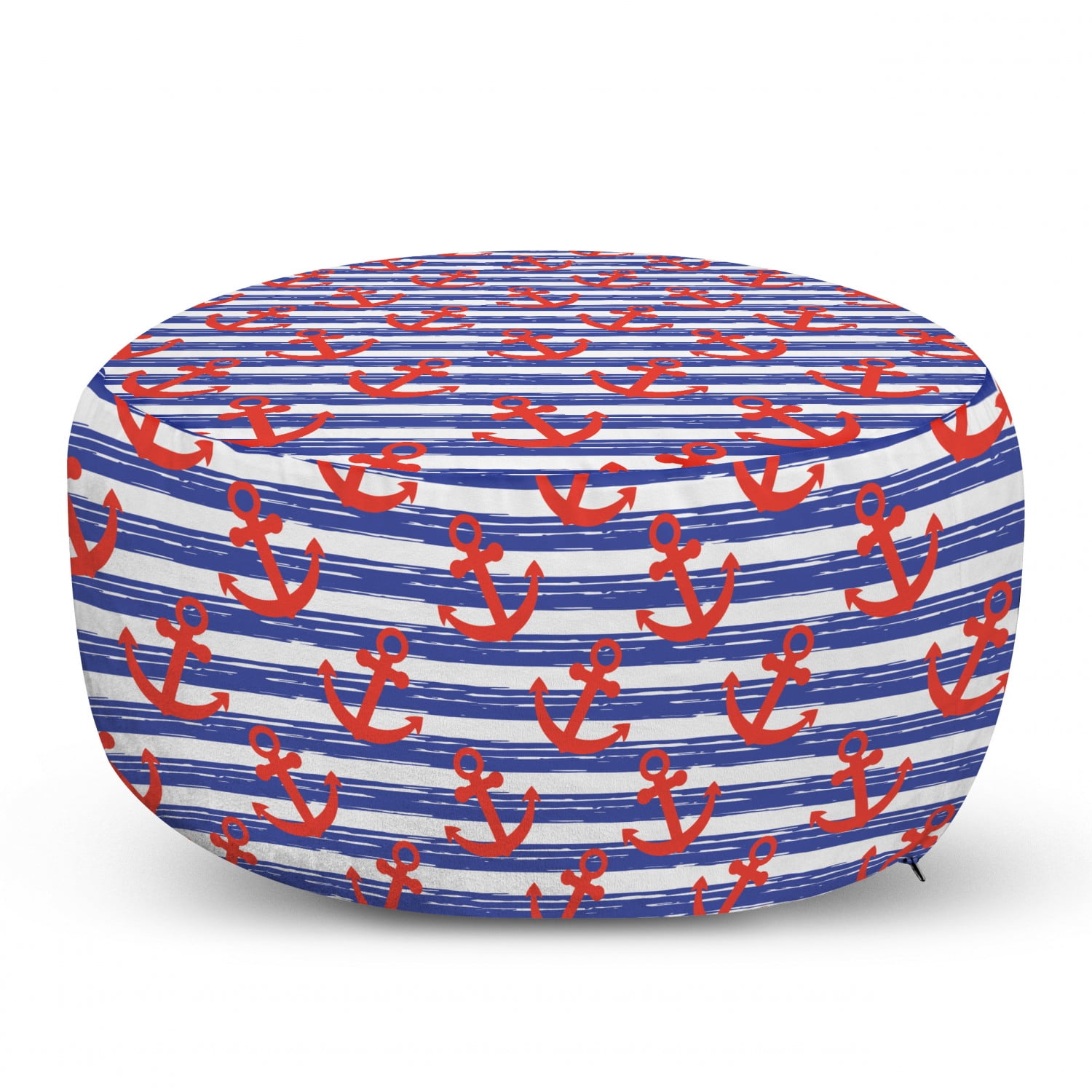 Nautical Pouf Cover with Zipper, Hand Drawn Horizontal Brush Strokes ...