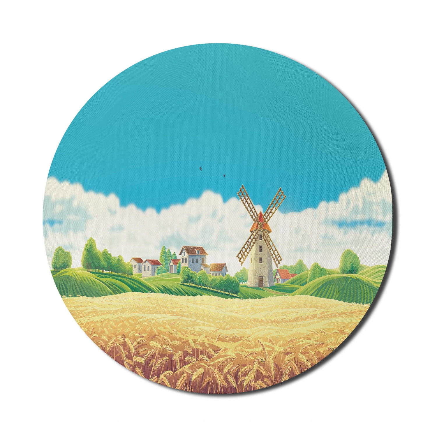 Landscape Mouse Pad for Computers, Large Field of Wheat Windmill and ...