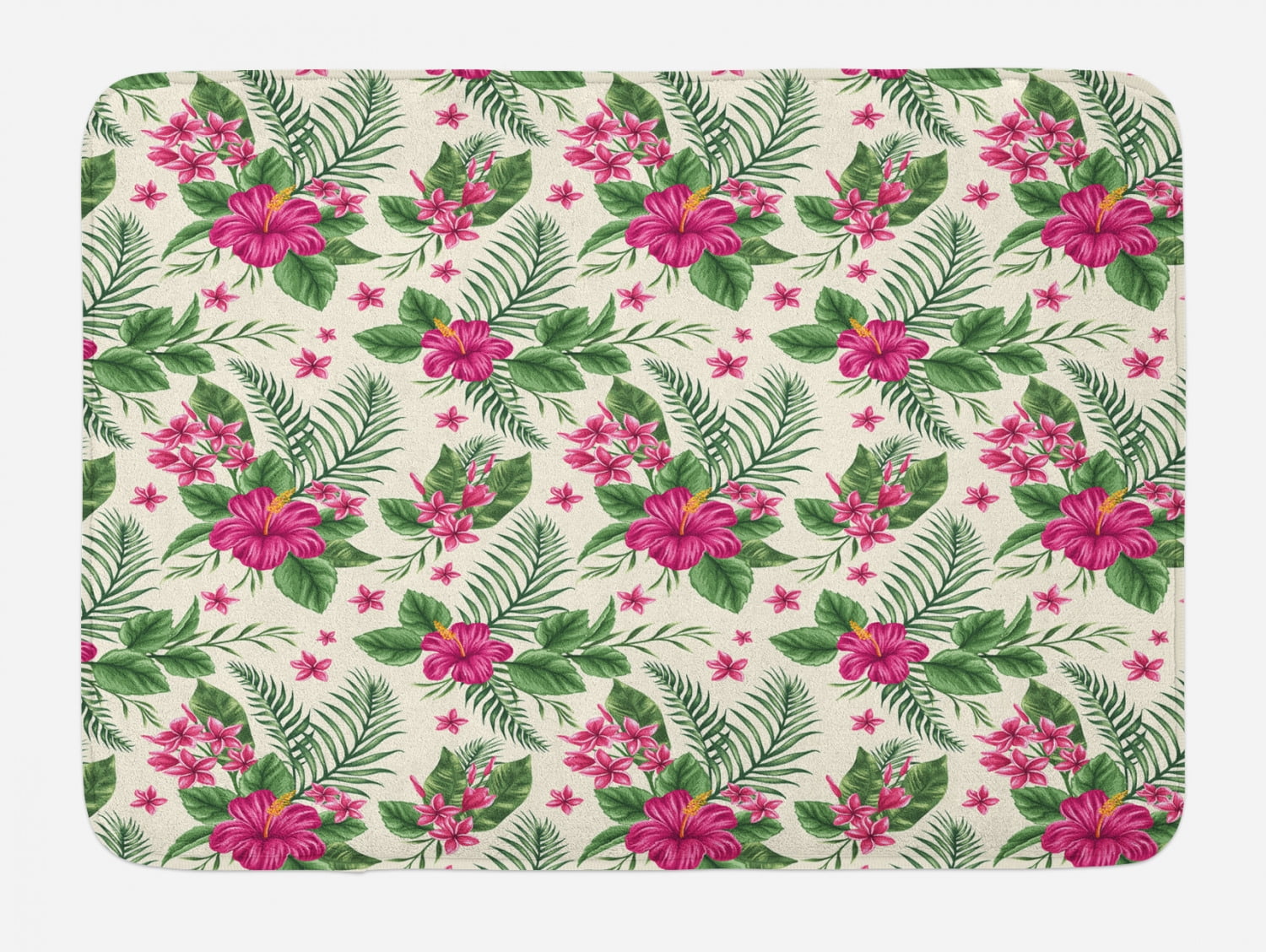 Watercolor Bath Mat, Plumeria and Hibiscus Flora Tropical Island Nature ...