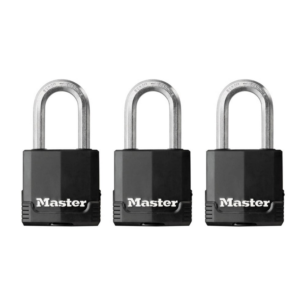 Master Lock 1-7/8" W Steel Dual Ball Bearing Locking Padlock 3 pk Keyed ...