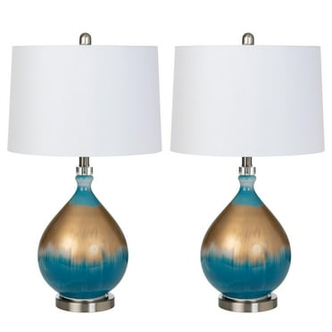 Lux Lighting Sea Shell Coastal White and Blue Table Lamps(Set of 2) 3 ...