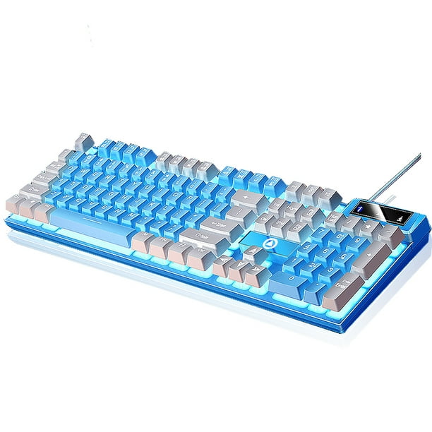 LED Wired Gaming Keyboard, LED Backlit Full Size Keyboard, Blue & White ...