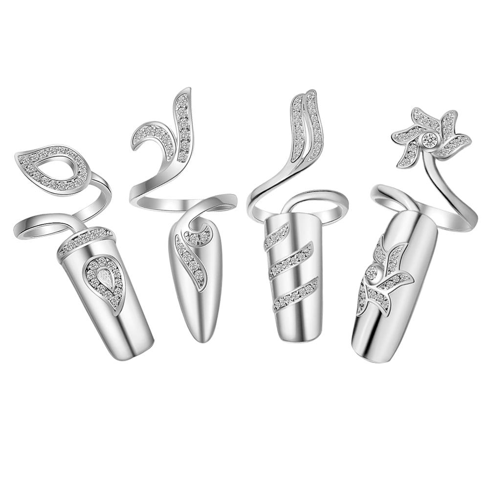 EeaseMX 4 anillos decorativos para dedos, anillos de moda para uñas ...