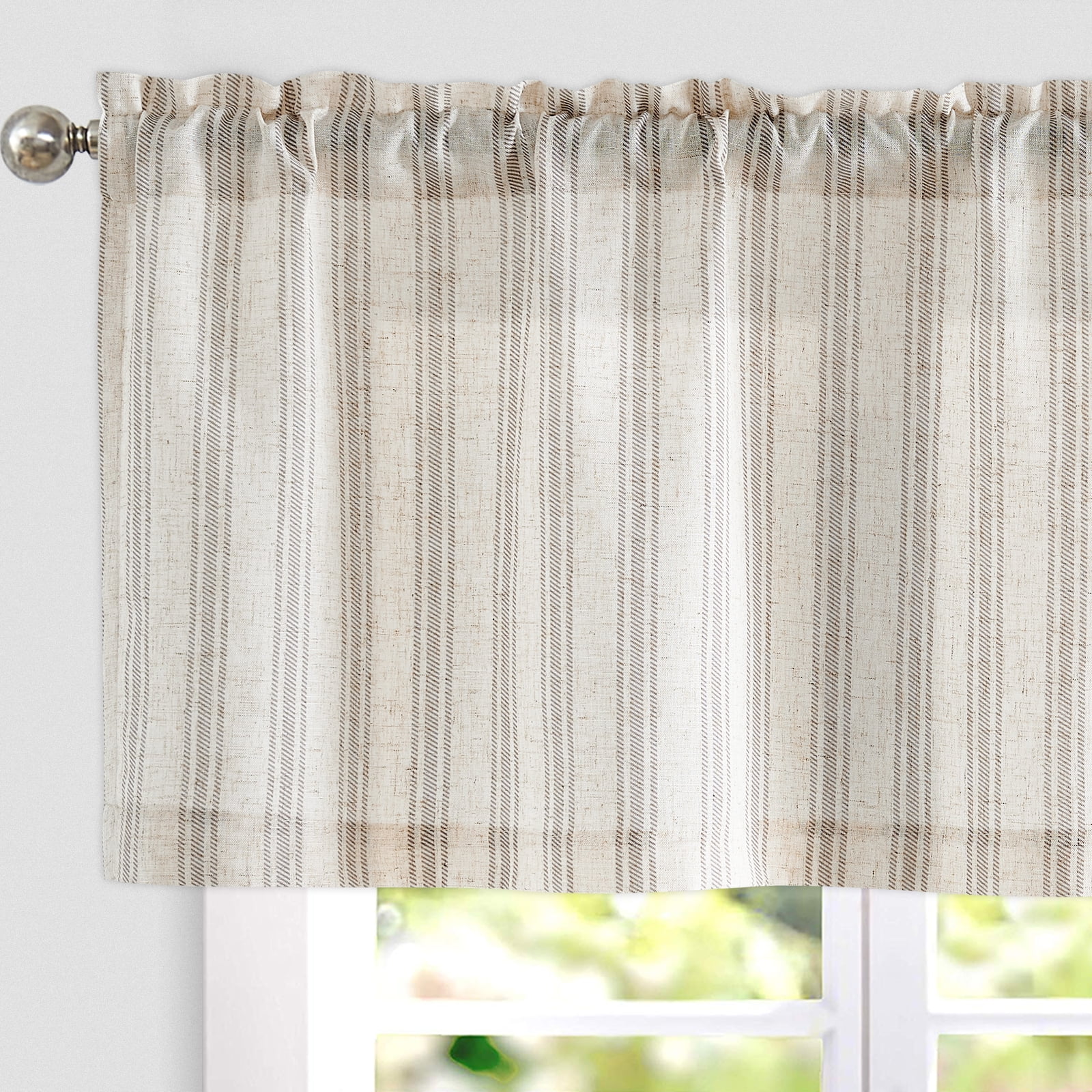 CURTAINKING Farmhouse Striped Valance Semi-Sheer Flax Linen Light ...