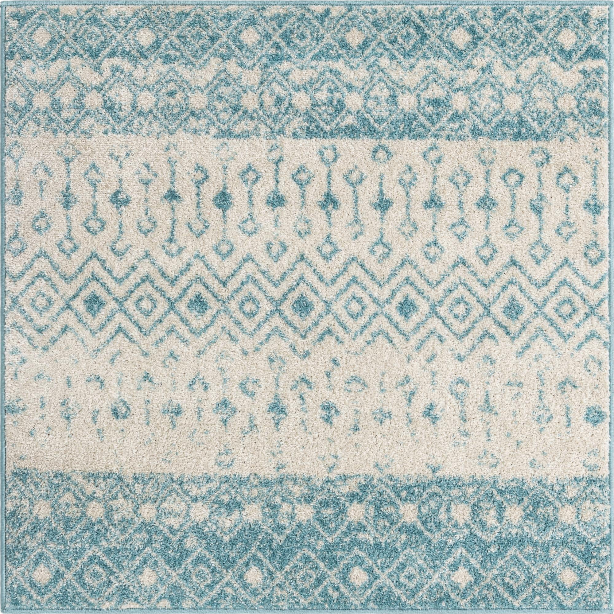 Rugs.com Moroccan Trellis Collection Rug – 4 Ft Square Ivory Blue ...