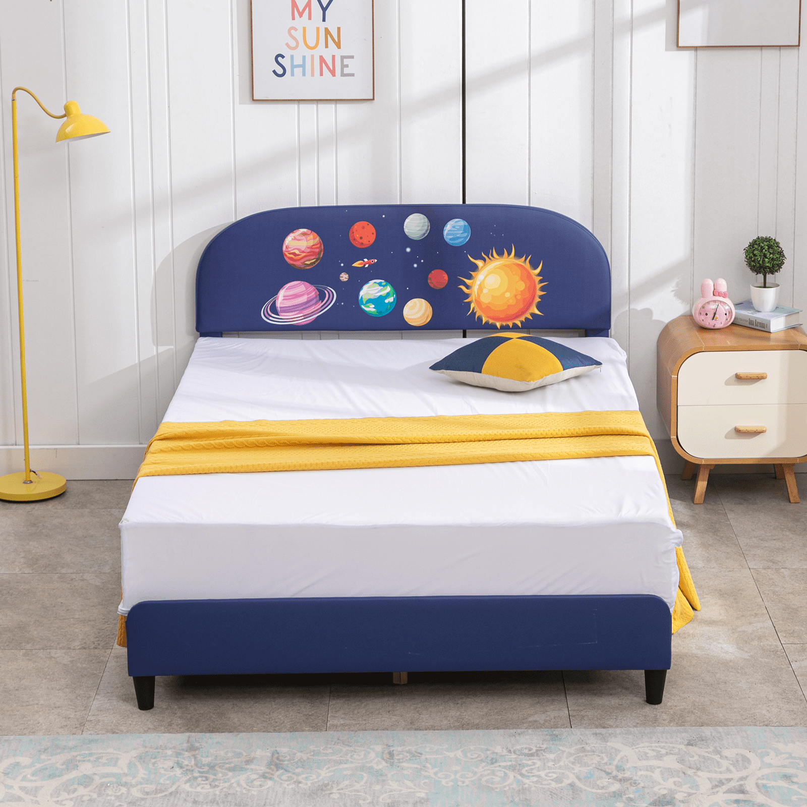 MUZZ Twin Size Kids Bed Frame, Faux Leather Upholstered Platform Bed ...
