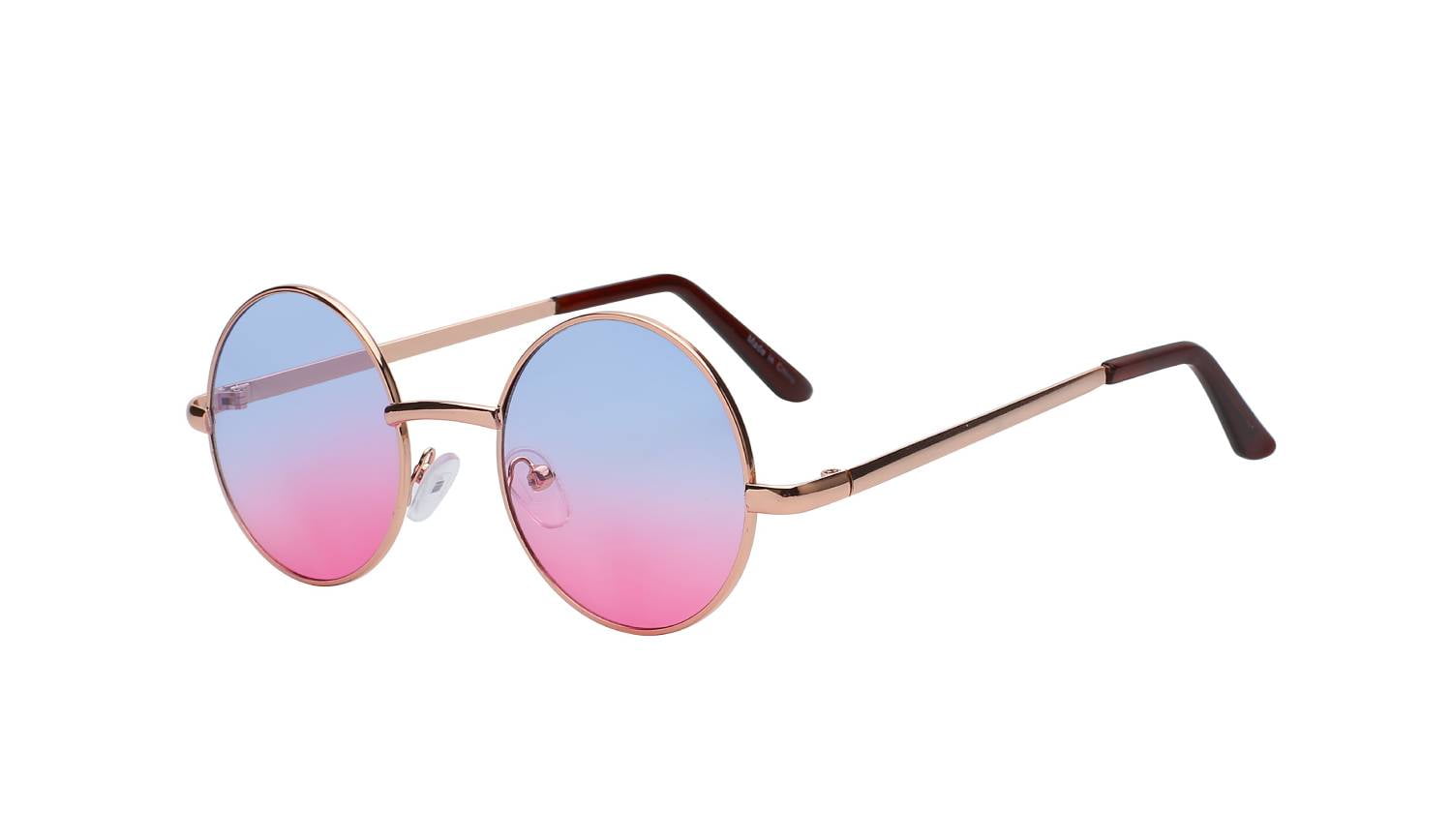 Round Sunglasses - Small (43mm) Gold Frame / Two-tone Blue Pink Lens ...