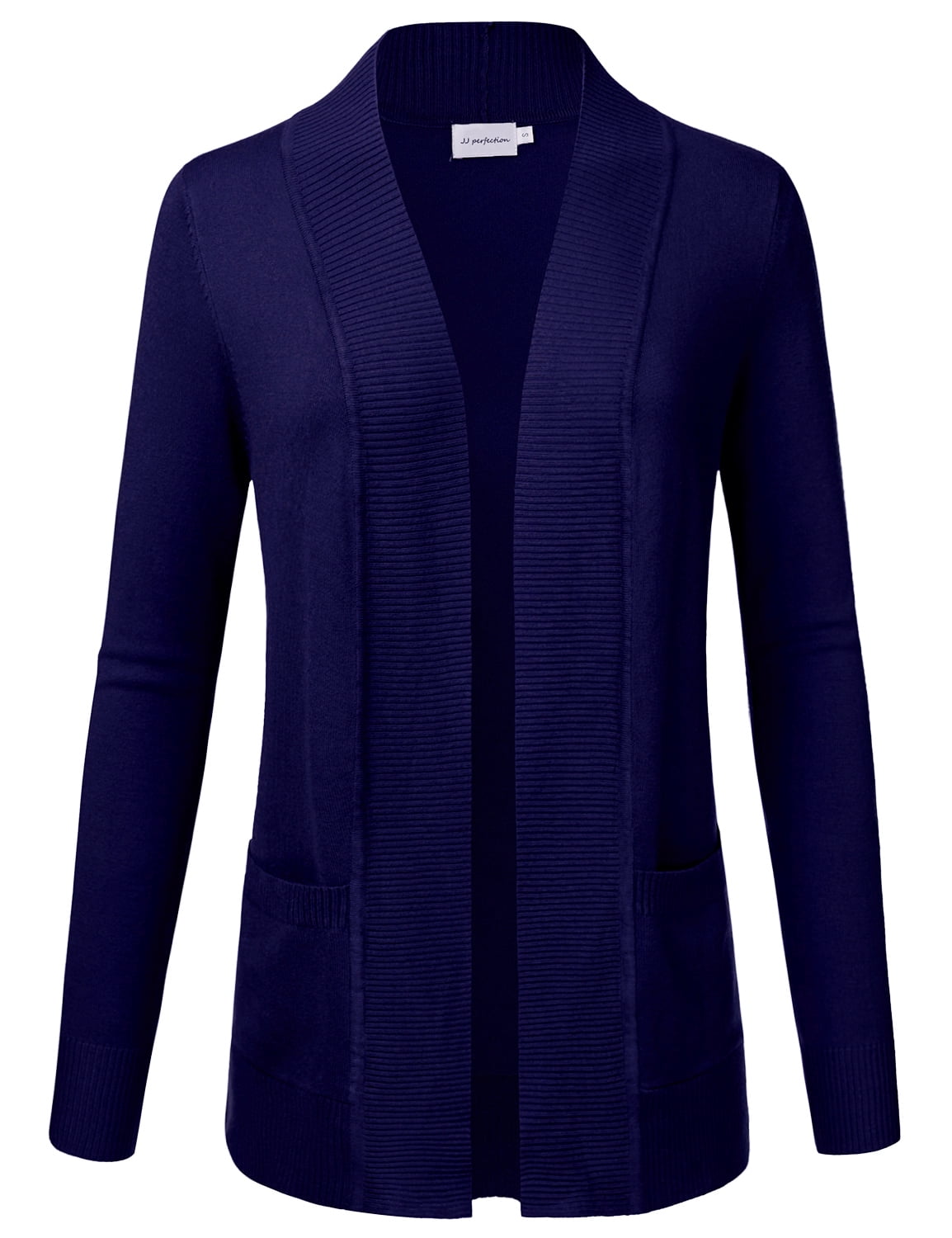 JJ Perfection Women s Solid Knit Open Front Cardigan With Pockets Plus jj-perfection-women-s-solid-knit-open-front-cardigan-with-pockets-plus
