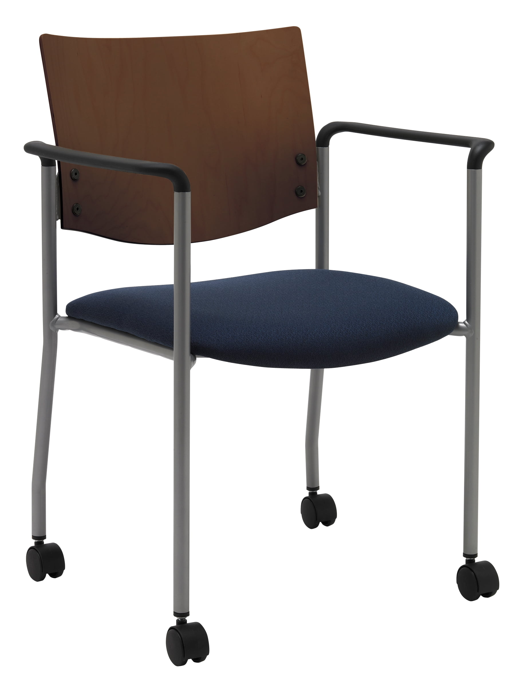 KFI Studios Evolve Stack Chair with Arms & Casters, Chocolate Wood Back ...