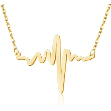 HSD Heartbeat Necklace, 18K Gold Plated Love EKG Necklace Cardiogram ...
