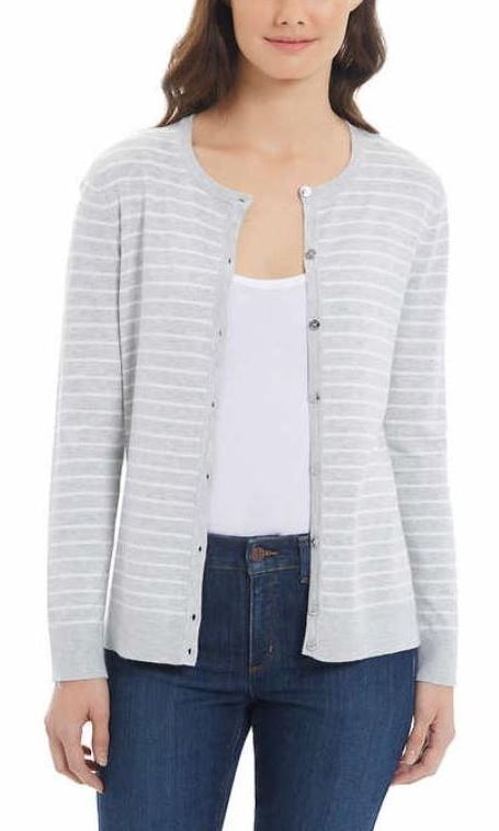 Jones New York Womens Classic Cardigan Sweater (Signature Stripe Light ...