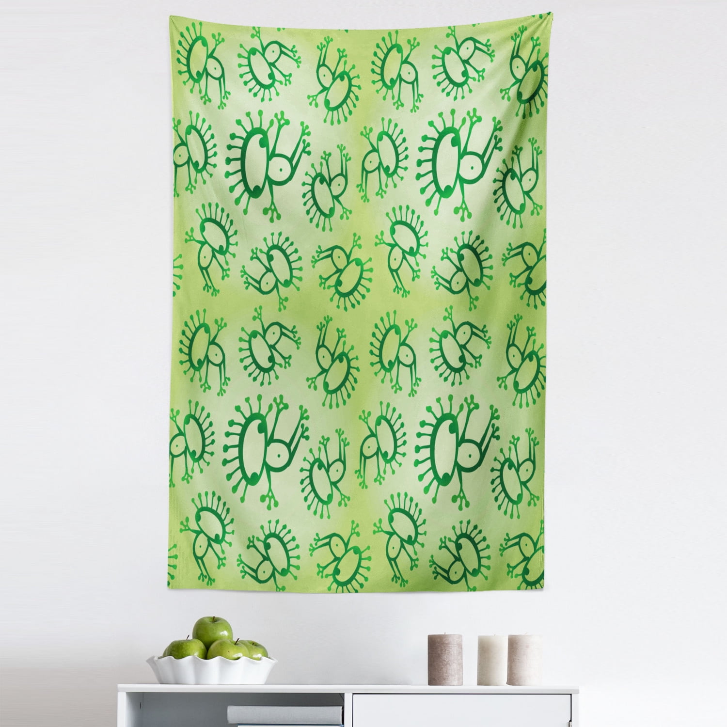 Green Tapestry, Doodle Style Drawing of Alien Frogs Fantasy Theme ...