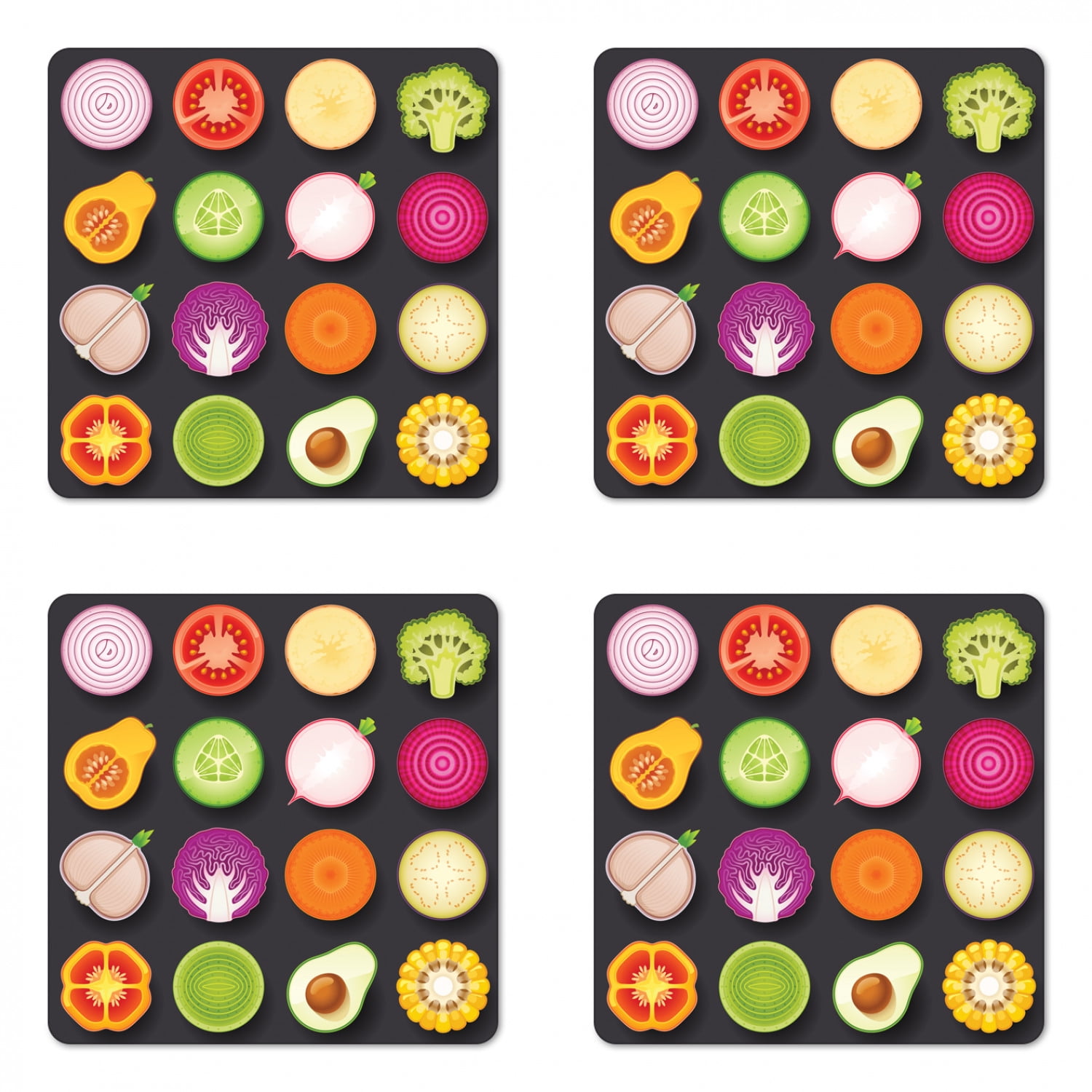 Vegetable Coaster Set of 4, Vegan Diet Theme with Corn Avocado Onion ...