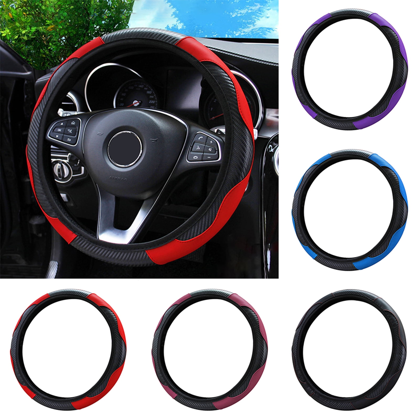 SPRING PARK Steering Wheel Cover 38cm Anti Slip Faux Leather Universal ...