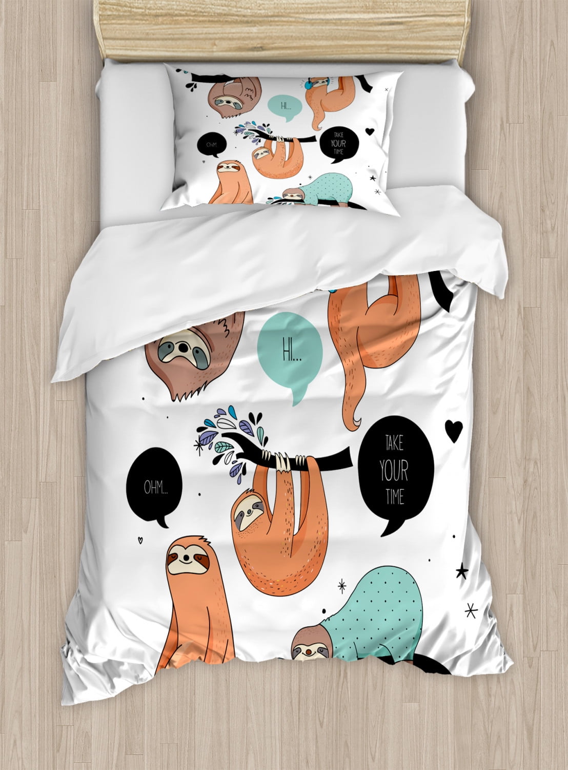Animal Twin Size Duvet Cover Set, Cartoon Style Illustration Tribe of ...