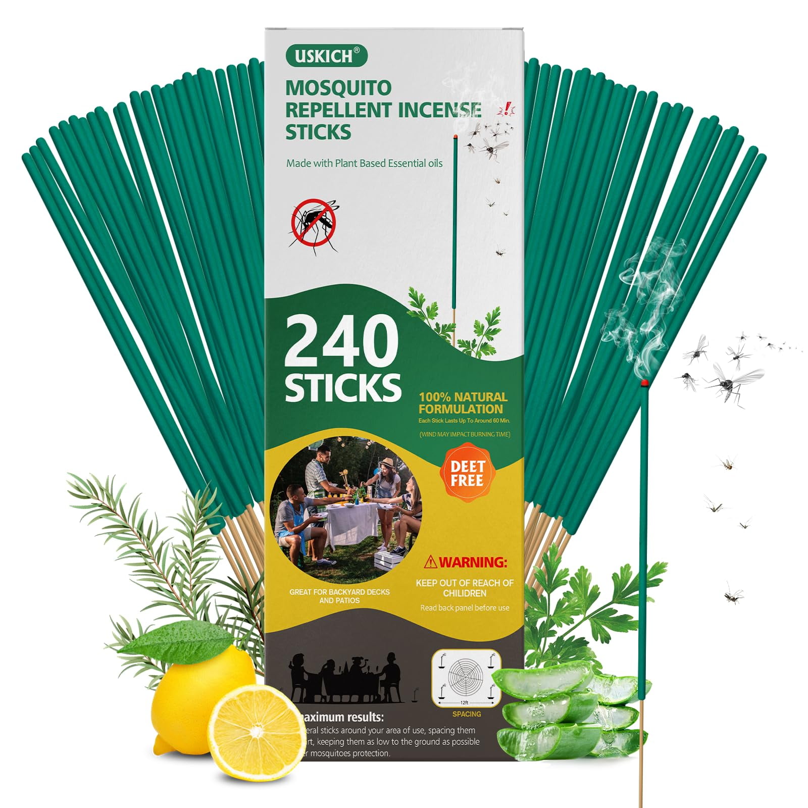 Varillas de incienso repelentes de mosquitos USKICH, 240 unidades ...